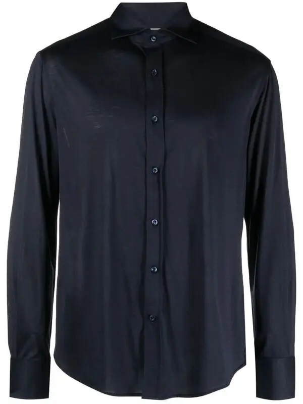 Brunello Cucinelli Silk And Cotton Jersey Shirt With Spread Collar - Blue