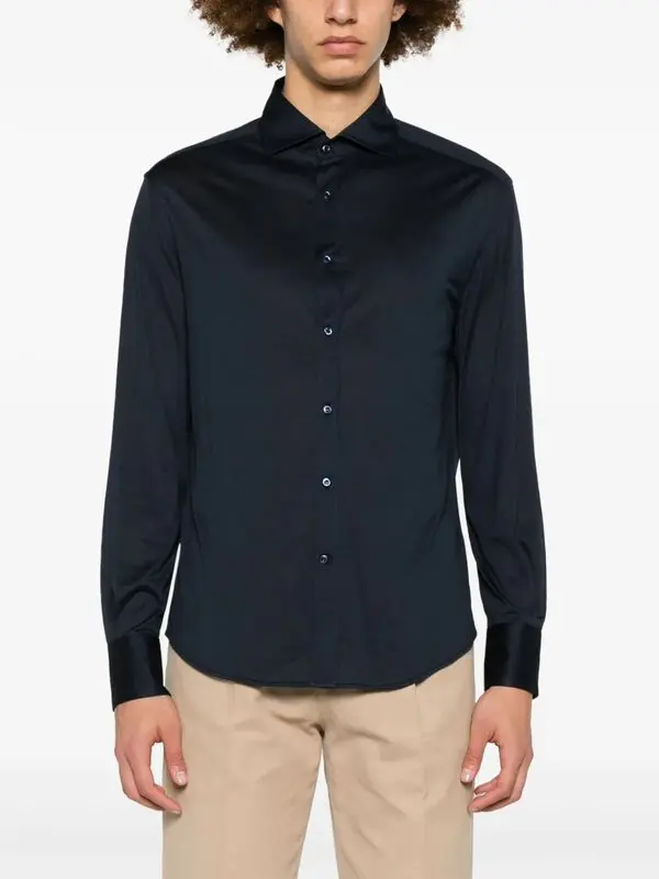 Brunello Cucinelli Silk And Cotton Jersey Shirt With Spread Collar - Blue