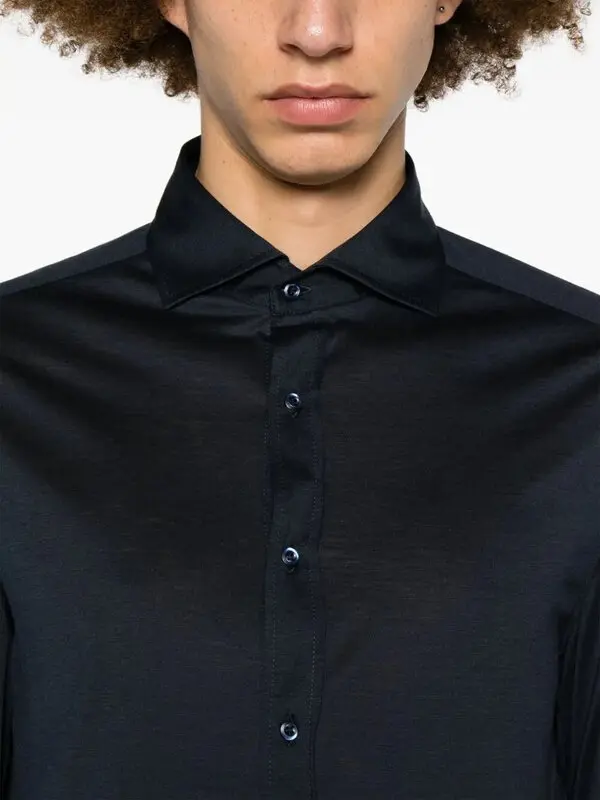 Brunello Cucinelli Silk And Cotton Jersey Shirt With Spread Collar - Blue