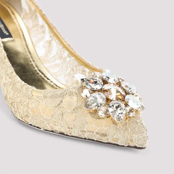 Dolce & Gabbana Gold Lace Crystal Embellished Pumps - Silver