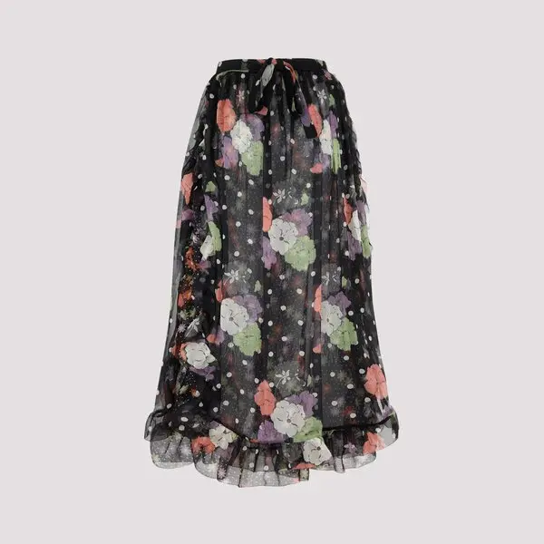 Etro Floral Polka Dot Ruffled Silk Maxi Skirt