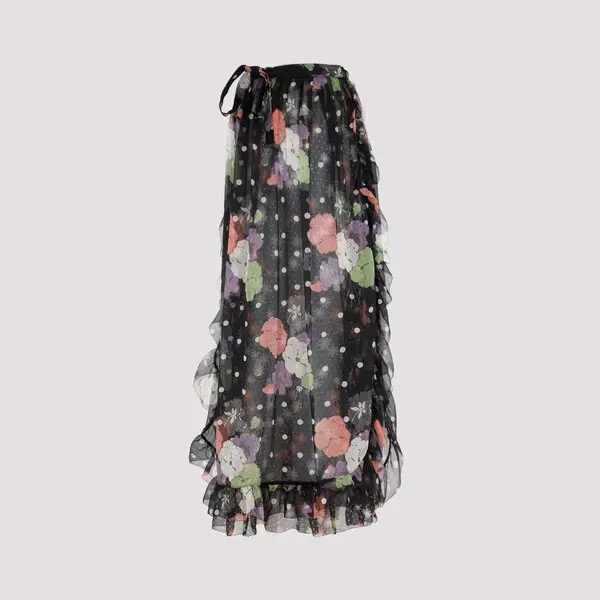 Etro Floral Polka Dot Ruffled Silk Maxi Skirt