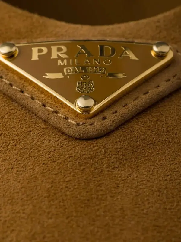 Prada Round Toe Suede Ballerinas With Buckled Strap - Brown