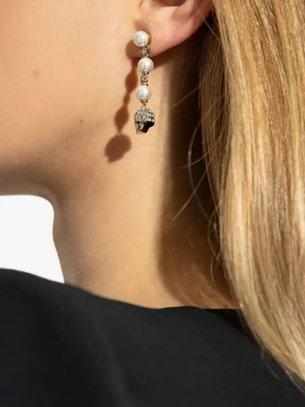 Alexander McQueen Skull And Pearl Drop Earrings - Silver