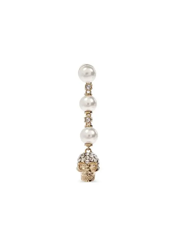Alexander McQueen Skull And Pearl Drop Earrings - Silver