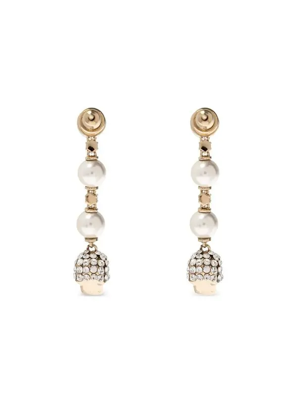 Alexander McQueen Skull And Pearl Drop Earrings - Silver