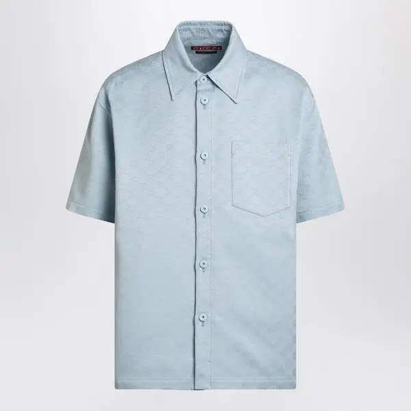 Gucci Light Cotton Shirt With Gg Jacquard - Blue