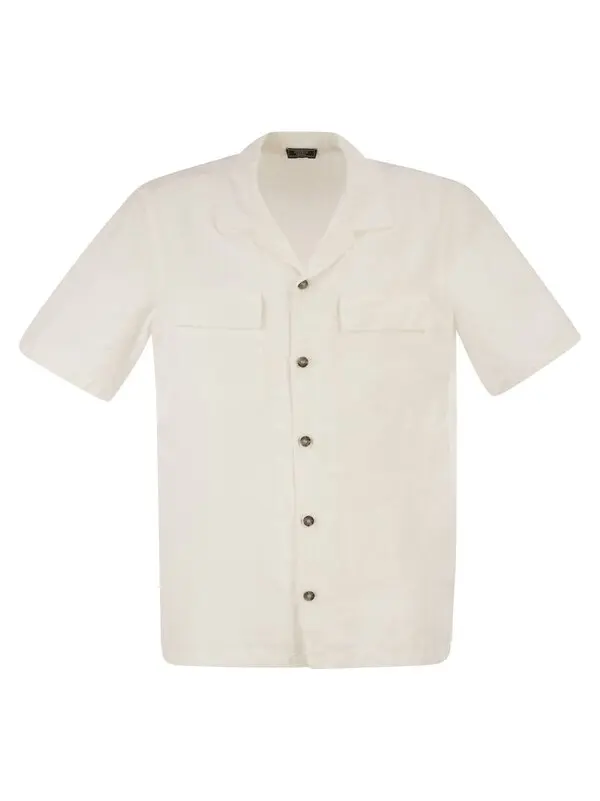 Peserico Lightweight Linen Bowling Shirt - White