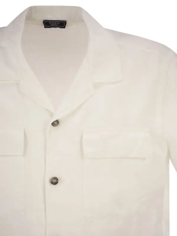 Peserico Lightweight Linen Bowling Shirt - White