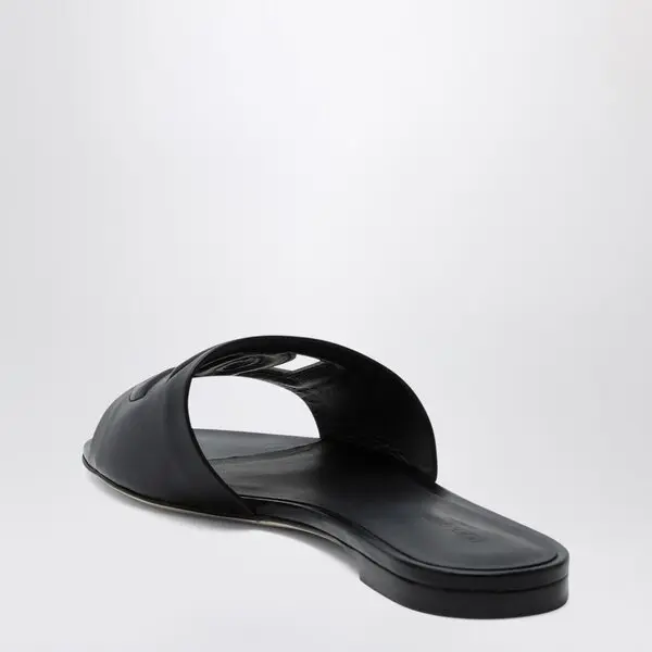 Dolce & Gabbana Calfskin Leather Slides With Dg Logo - Black