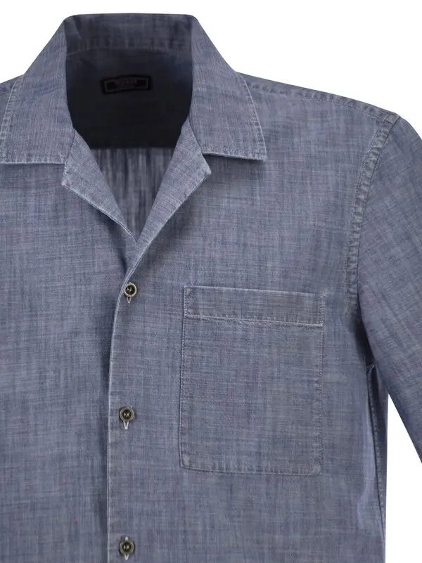 Peserico Lightweight Cotton Chambray-effect Short-sleeve Shirt