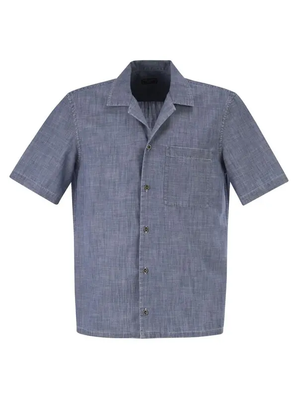 Peserico Lightweight Cotton Chambray-effect Short-sleeve Shirt - Blue