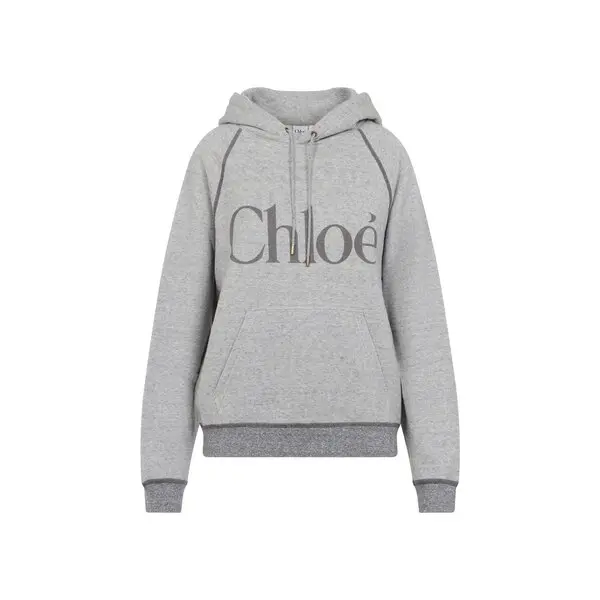 Chloé Cotton Blend Hoodie With Logo Detail - Gray