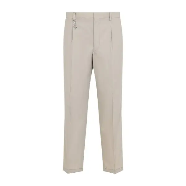 Prada Beige Cotton Pants With Logo Keychain - Multicolor
