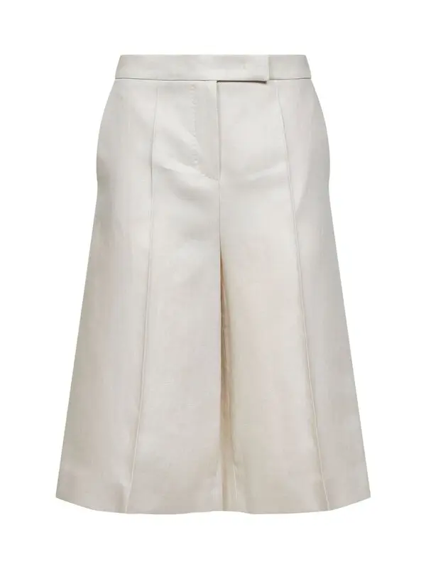 Max Mara Beige Linen Twill Wide Leg Bermuda Shorts - Multicolor