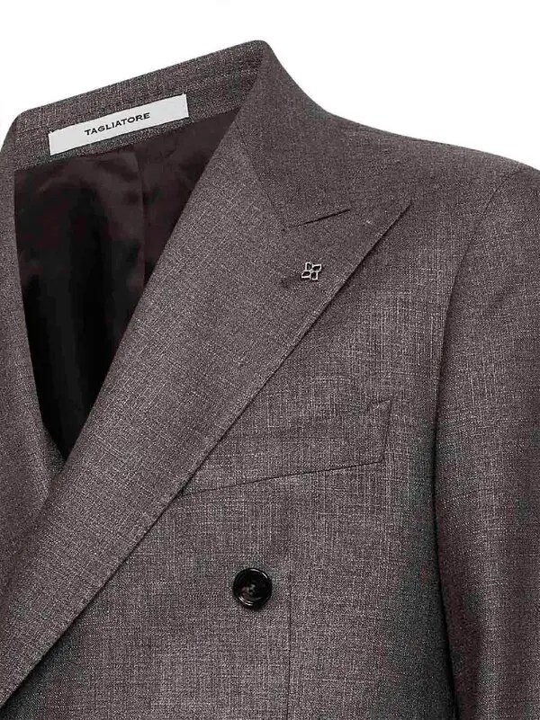 Tagliatore Tobacco Silk And Wool Vesuvio Double-breasted Blazer