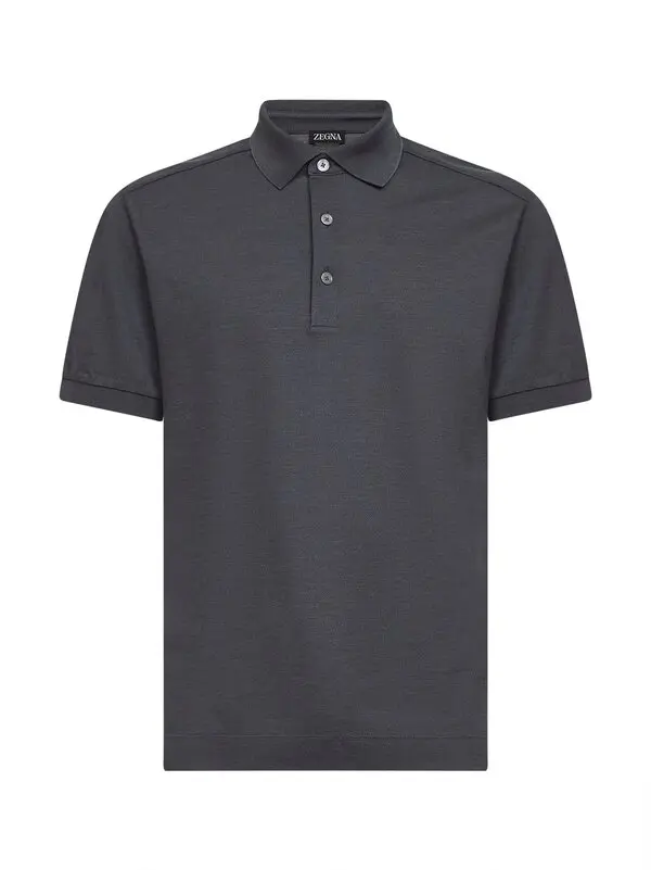 Zegna Grey Cotton And Silk Pique Polo Shirt - Multicolor
