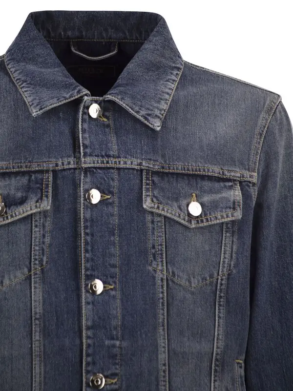 Peserico Cotton Denim Jacket With Vintage Wash And Tailored Details - Multicolor