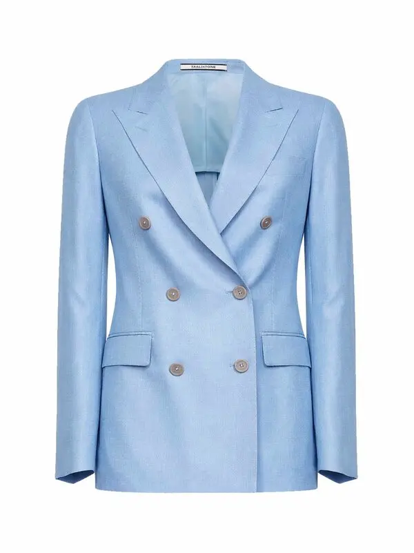 Tagliatore Light Blue Wool, Silk, And Linen Double-breasted Blazer