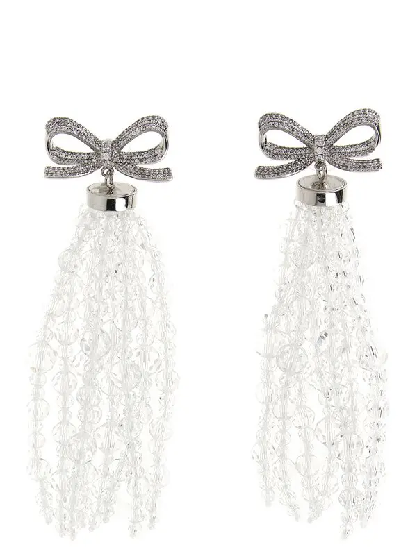 SELF-PORTRAIT Bow Beaded Waterfall Earrings - Silver
