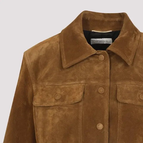 Saint Laurent Suede Belted Jacket - Brown