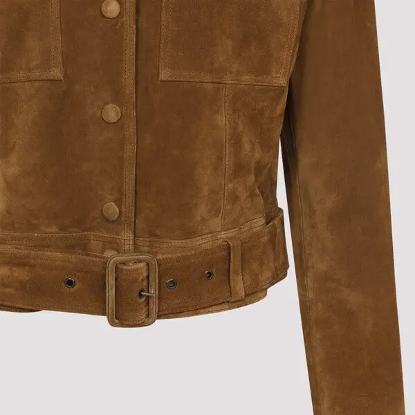 Saint Laurent Suede Belted Jacket - Brown