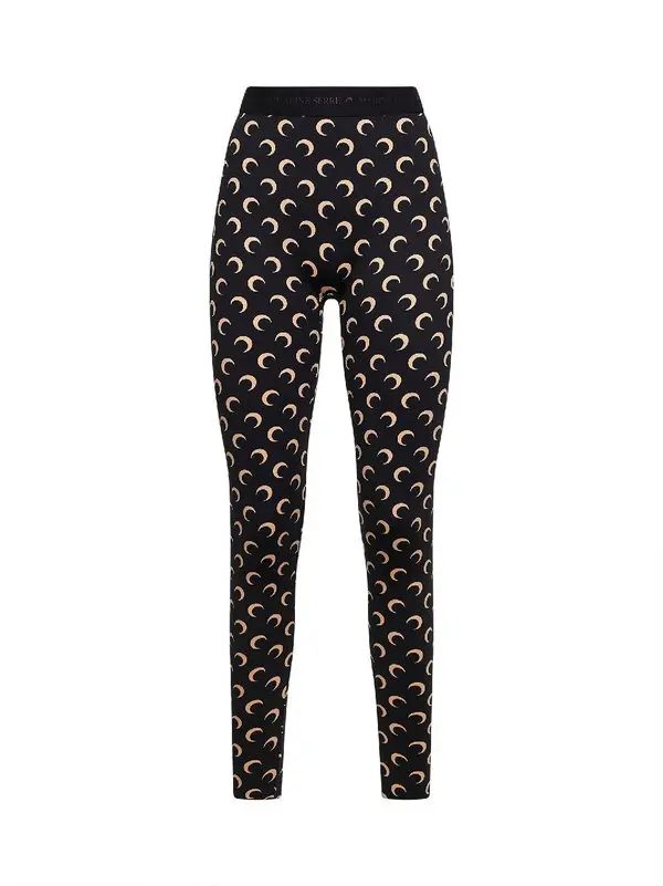 MARINE SERRE Black Moon Print Recycled Jersey Leggings - Multicolor