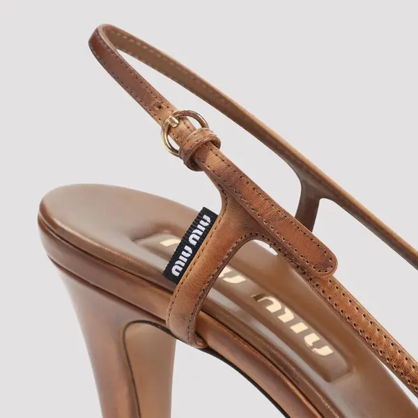 Miu Miu Calf Leather Slingback Sandals - Brown