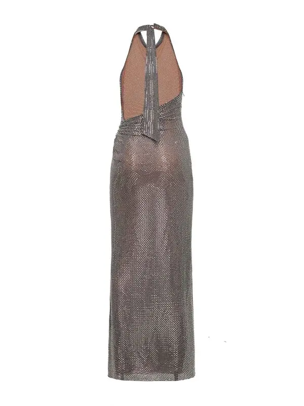 SELF-PORTRAIT Grey Rhinestone Maxi Dress