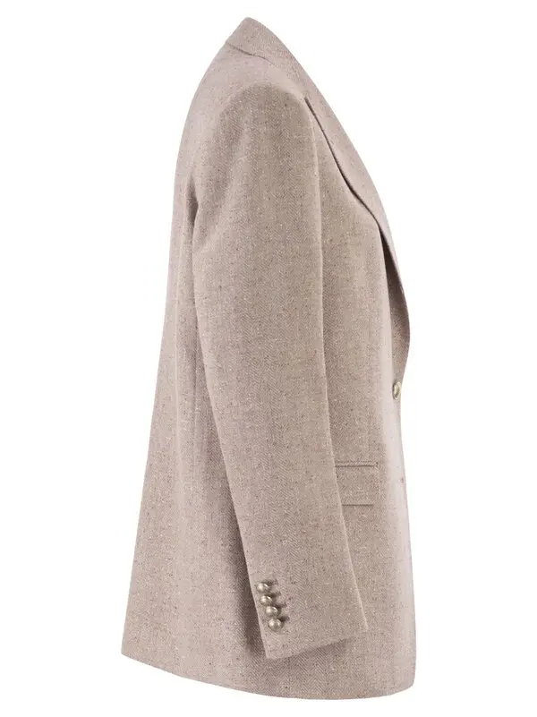 Tagliatore Single-breasted Herringbone Blazer In Cotton And Silk Blend - Pink