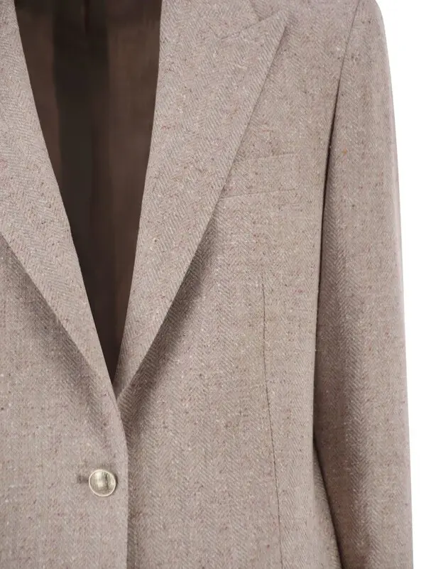 Tagliatore Single-breasted Herringbone Blazer In Cotton And Silk Blend - Pink