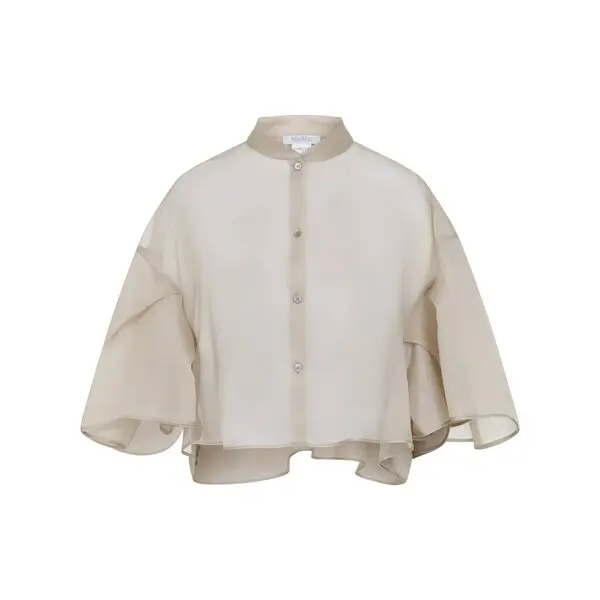 Max Mara Organza Cape With Mandarin Collar And Draped Sleeves - Multicolor