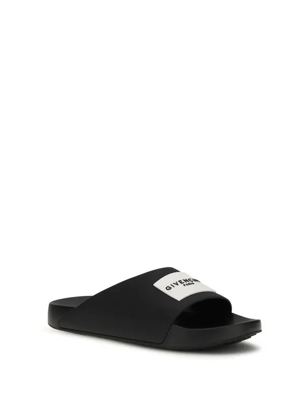 Givenchy Rubber Slide Mules With Logo Label - Black