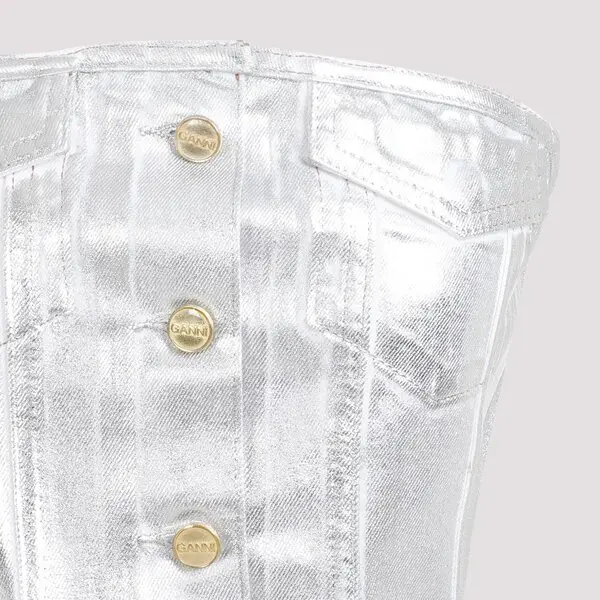 GANNI Foil Corsage Denim Top