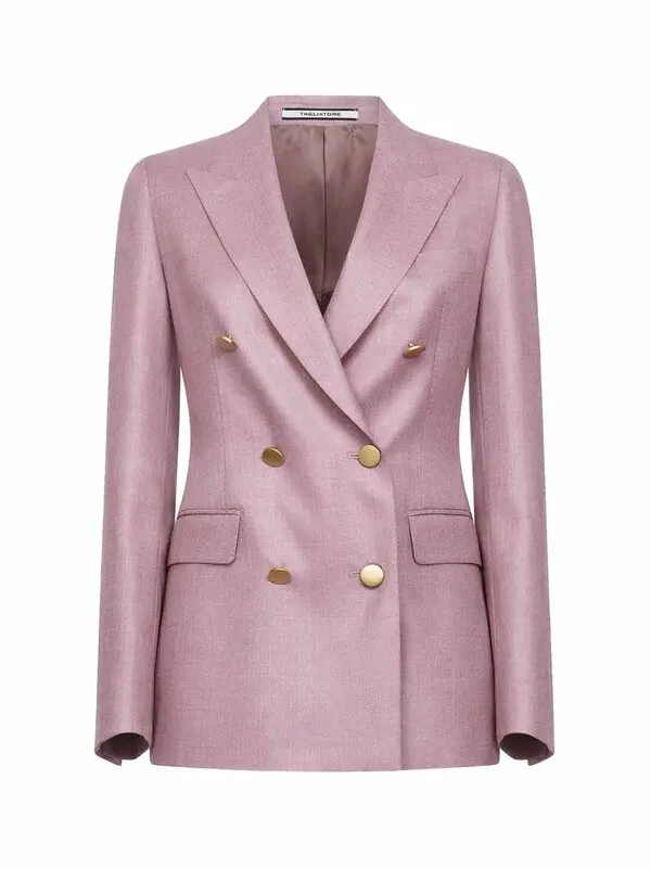 Tagliatore Pink Virgin Wool And Silk Double-breasted Blazer - Multicolor