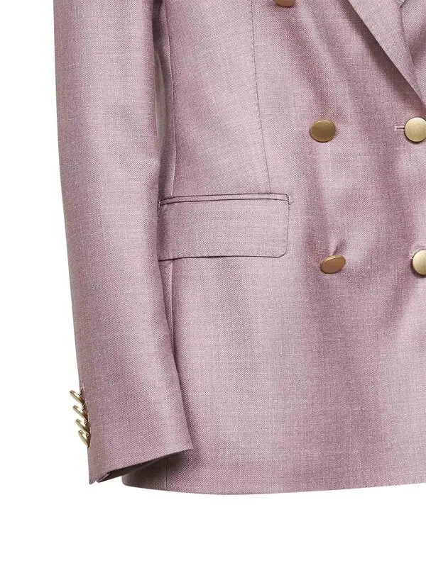 Tagliatore Pink Virgin Wool And Silk Double-breasted Blazer - Multicolor