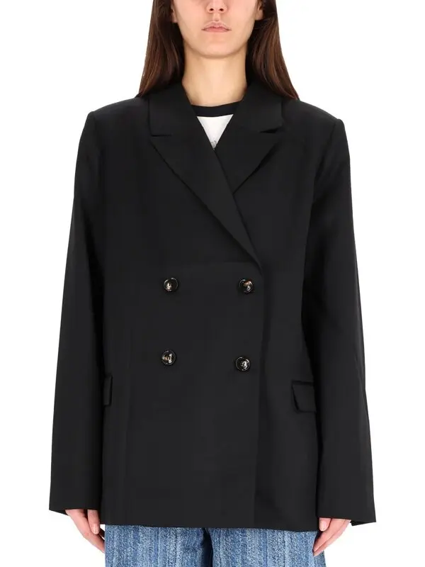 GANNI Double-breasted Wool Blend Jacket - Black