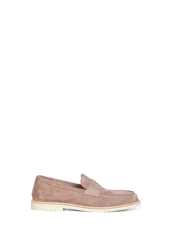Brunello Cucinelli Light Beige Reversed Calf Leather Penny Loafers - Multicolor