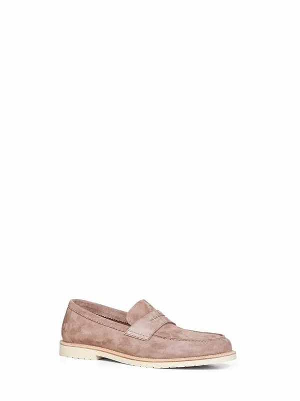 Brunello Cucinelli Light Beige Reversed Calf Leather Penny Loafers - Multicolor