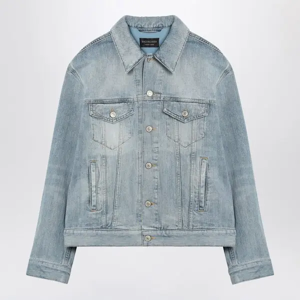Balenciaga Light Faded Cotton Denim Jacket - Blue