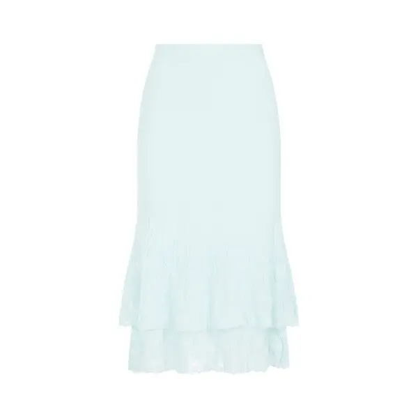 Bottega Veneta Ribbed Cotton Blend Midi Skirt With Flounces - Blue