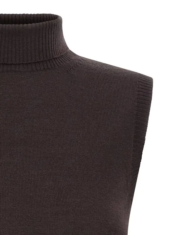 Sportmax Vertigo Sleeveless High Neck Fine Knit Wool Sweater - Brown