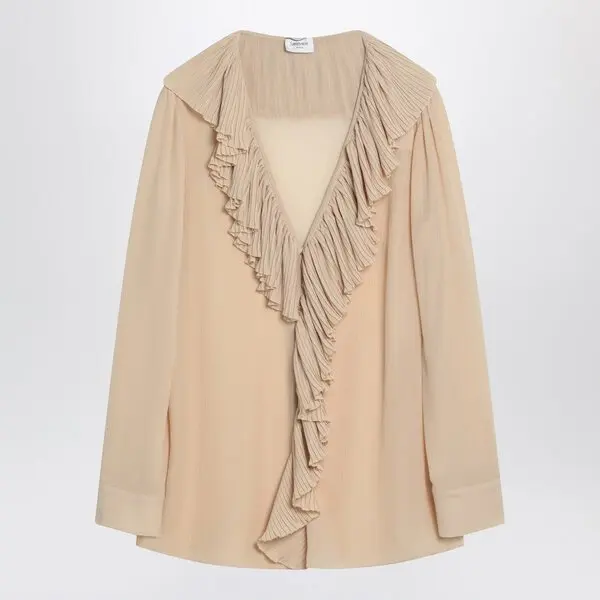 Saint Laurent Silk Blouse With Ruffle Detail - Cream