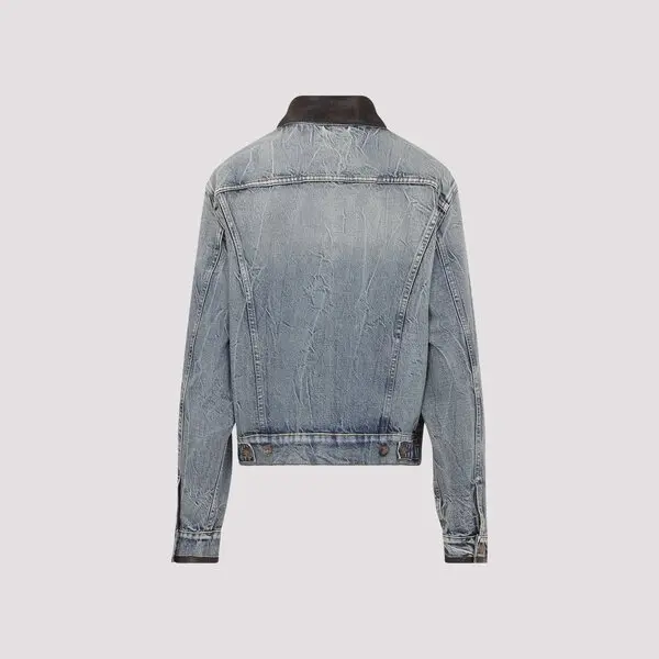 Miu Miu Denim Jacket With Leather Collar