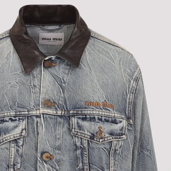Miu Miu Denim Jacket With Leather Collar