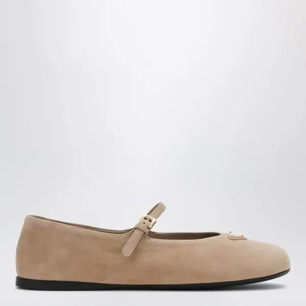 Prada Suede Leather Ballet Flats With Buckle Detail