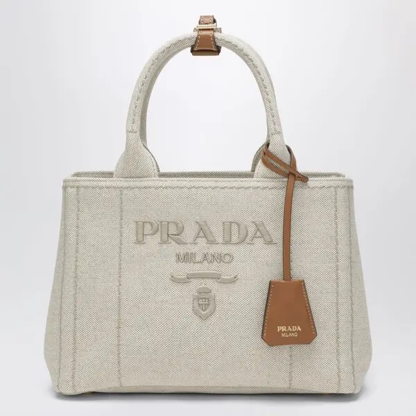 Prada Jardinière Small Bag In Linen Blend - Cream