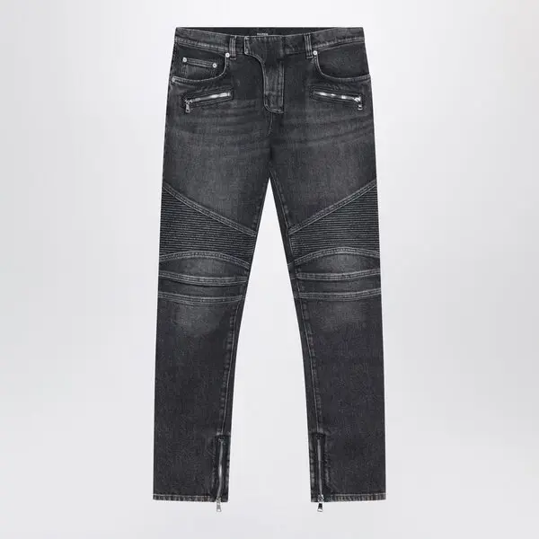 Balmain Grey Washed Slim Biker Jeans