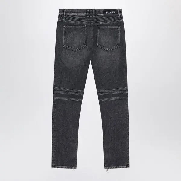 Balmain Grey Washed Slim Biker Jeans