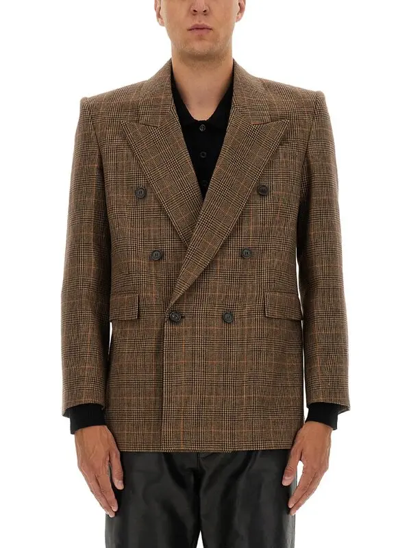 Saint Laurent Double Breasted Prince Of Wales Wool Jacket